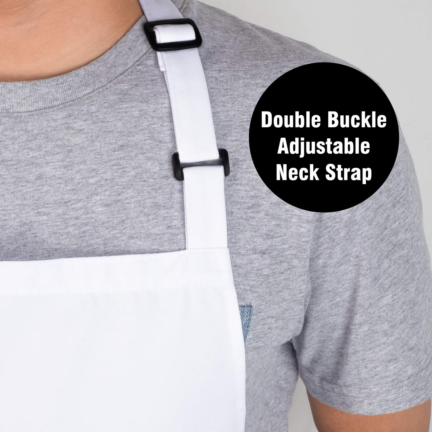 Xornis 2 Pack 100% Cotton Bib Aprons with 2 Pockets Kitchen Cooking, White