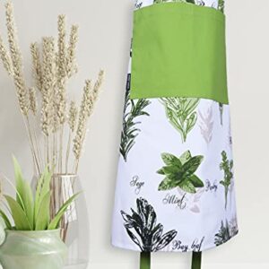 AMOUR INFINI Aprons for Women Adjustable Strap with Waist Ties Aprons for Baking, Cooking, Gardening Cotton Washable, Reusable Spring & Easter Apron (27.5 x 33 Inches - Herb Garden)