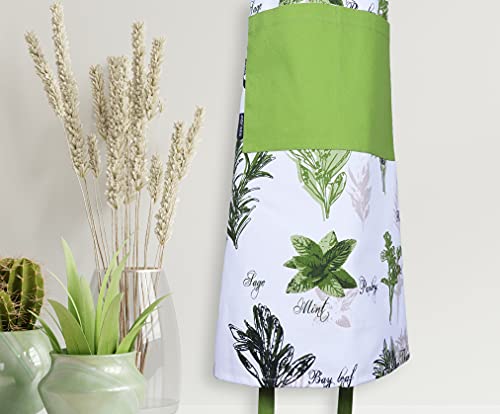 AMOUR INFINI Aprons for Women Adjustable Strap with Waist Ties Aprons for Baking, Cooking, Gardening Cotton Washable, Reusable Spring & Easter Apron (27.5 x 33 Inches - Herb Garden)