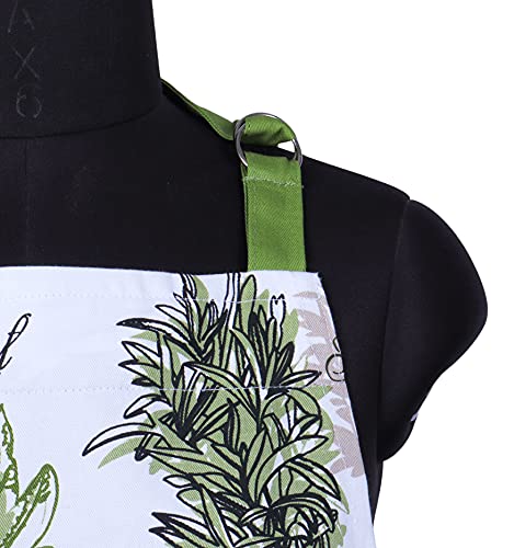 AMOUR INFINI Aprons for Women Adjustable Strap with Waist Ties Aprons for Baking, Cooking, Gardening Cotton Washable, Reusable Spring & Easter Apron (27.5 x 33 Inches - Herb Garden)