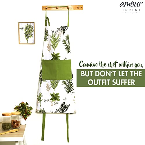 AMOUR INFINI Aprons for Women Adjustable Strap with Waist Ties Aprons for Baking, Cooking, Gardening Cotton Washable, Reusable Spring & Easter Apron (27.5 x 33 Inches - Herb Garden)