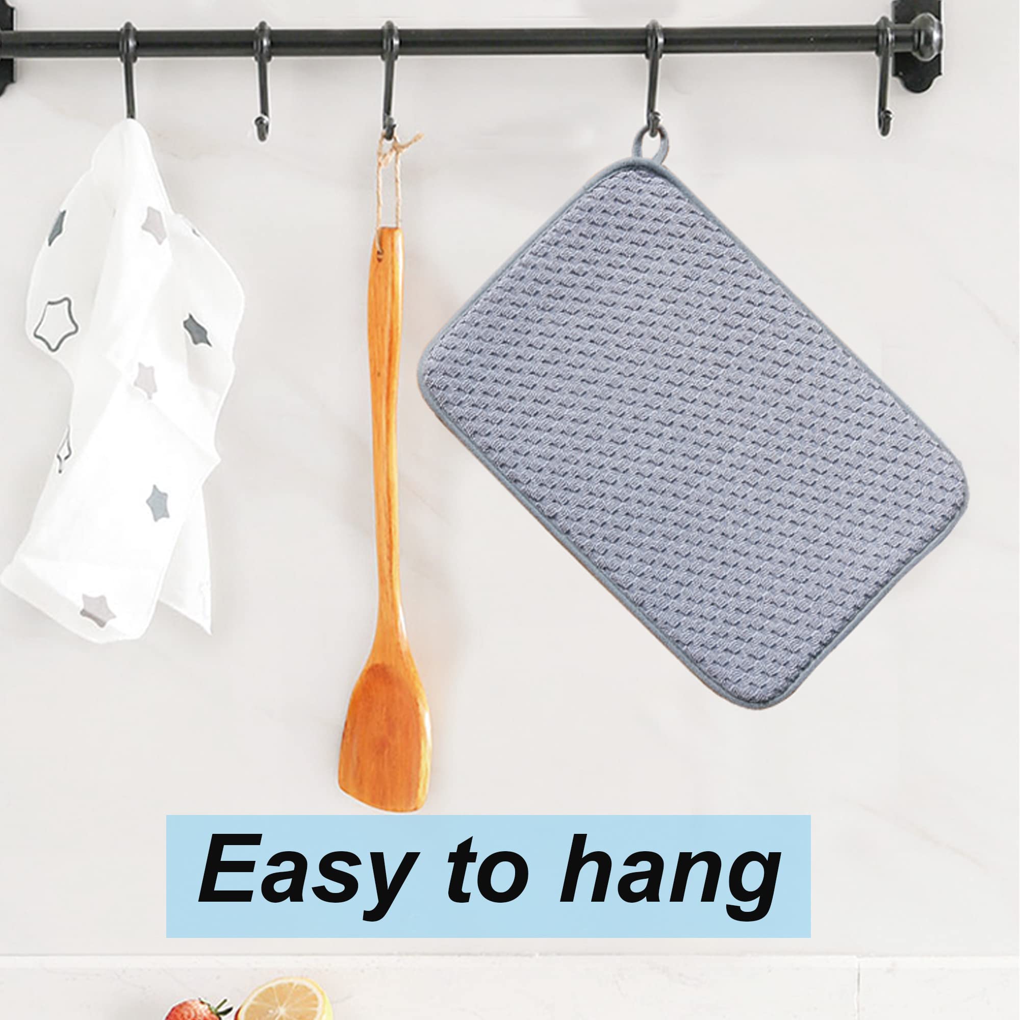 2Pcs Dish Drying Mat,Microfiber Drying Pad,Absorbent Dishes Drainer for Kitchen Countertop,15 Inch x 20 Inch,Gray