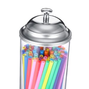 Patelai 201 PCS Plastic Straw Dispenser Drinking Straw Organizer Container with Stainless Steel Lid Transparent Drinking Straw Holder Striped Plastic Straw Plastic Drinking Straw (Fresh Colors)