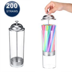 Patelai 201 PCS Plastic Straw Dispenser Drinking Straw Organizer Container with Stainless Steel Lid Transparent Drinking Straw Holder Striped Plastic Straw Plastic Drinking Straw (Fresh Colors)