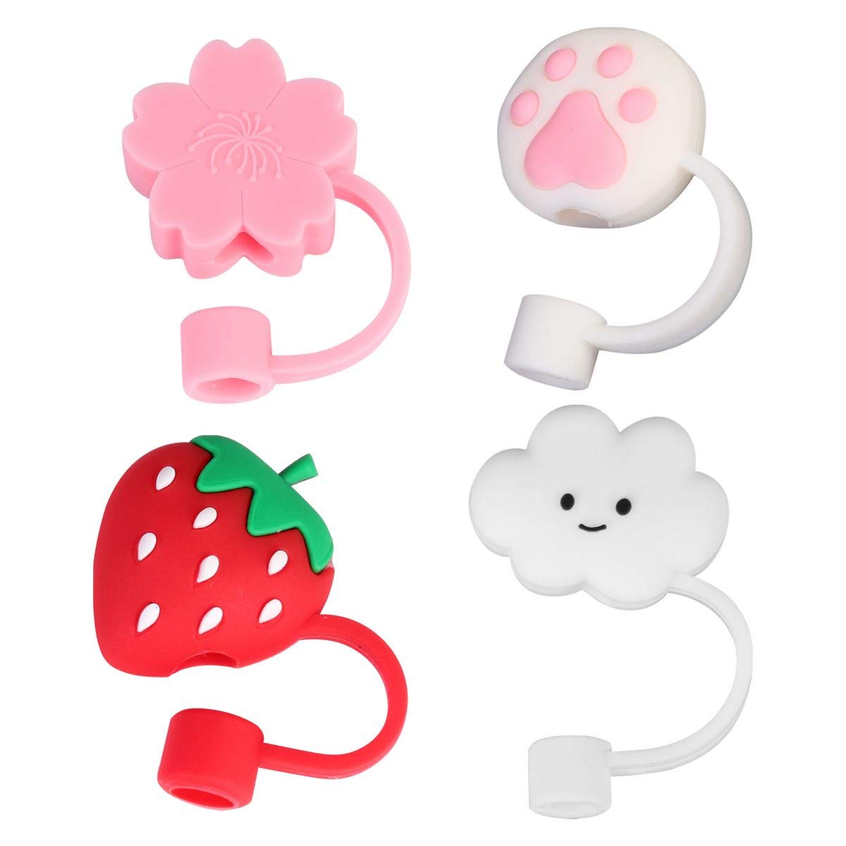 Silicone Straw Plug 4Pcs Drinking Straw Cover Compatible with Stanley 40 OZ Tumbler Cups Reusable Drinking Straw Tips Cute Cartoon Straw Tips Cover Splash Proof Straw Tips