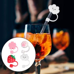 Silicone Straw Plug 4Pcs Drinking Straw Cover Compatible with Stanley 40 OZ Tumbler Cups Reusable Drinking Straw Tips Cute Cartoon Straw Tips Cover Splash Proof Straw Tips