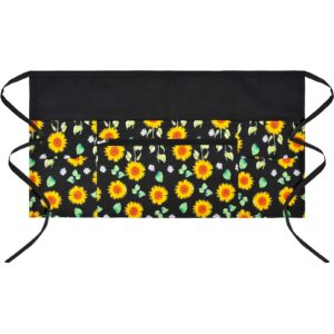 pamaid server waist aprons, waitress kitchen restaurant half apron professional for men women with 6 pockets (sunflower)