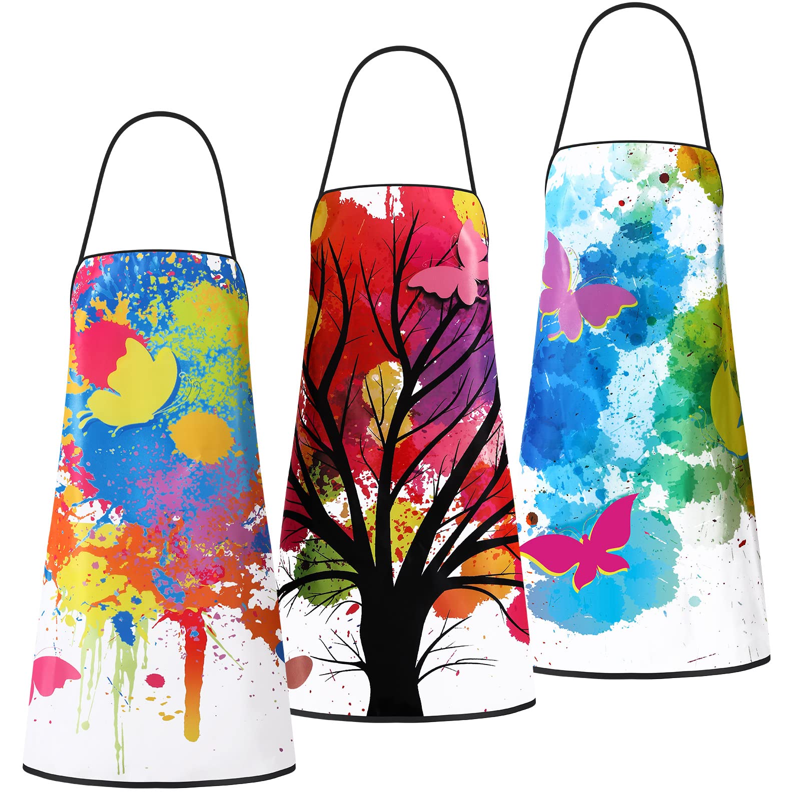 3 Pieces Colorful Artist Painting Apron Paint Splatter Apron Butterfly Tree Art Teacher Gifts Waterproof Painters Apron Adjustable Artist Smock for Men Women Girls Chef Cooking Baking Gardening