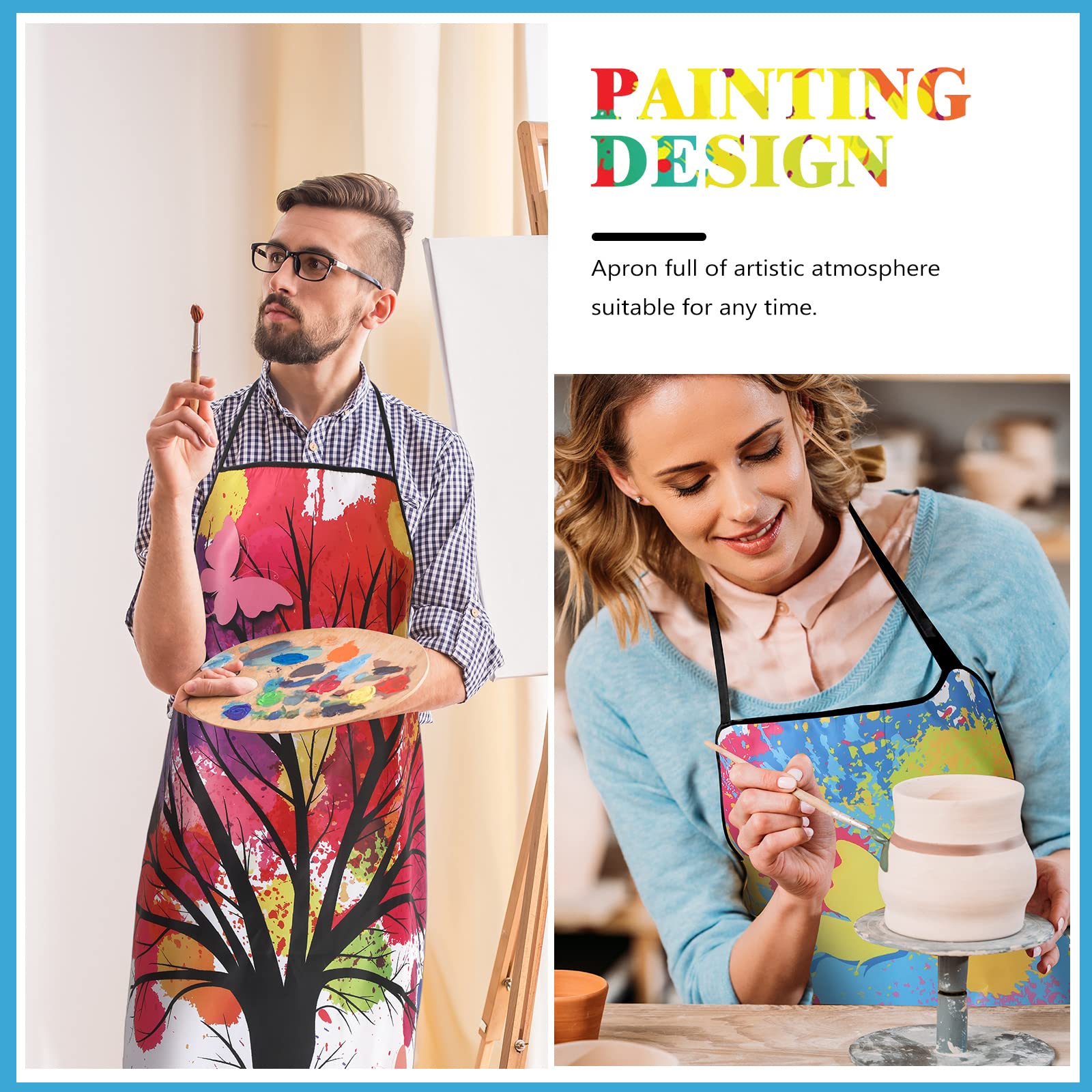 3 Pieces Colorful Artist Painting Apron Paint Splatter Apron Butterfly Tree Art Teacher Gifts Waterproof Painters Apron Adjustable Artist Smock for Men Women Girls Chef Cooking Baking Gardening