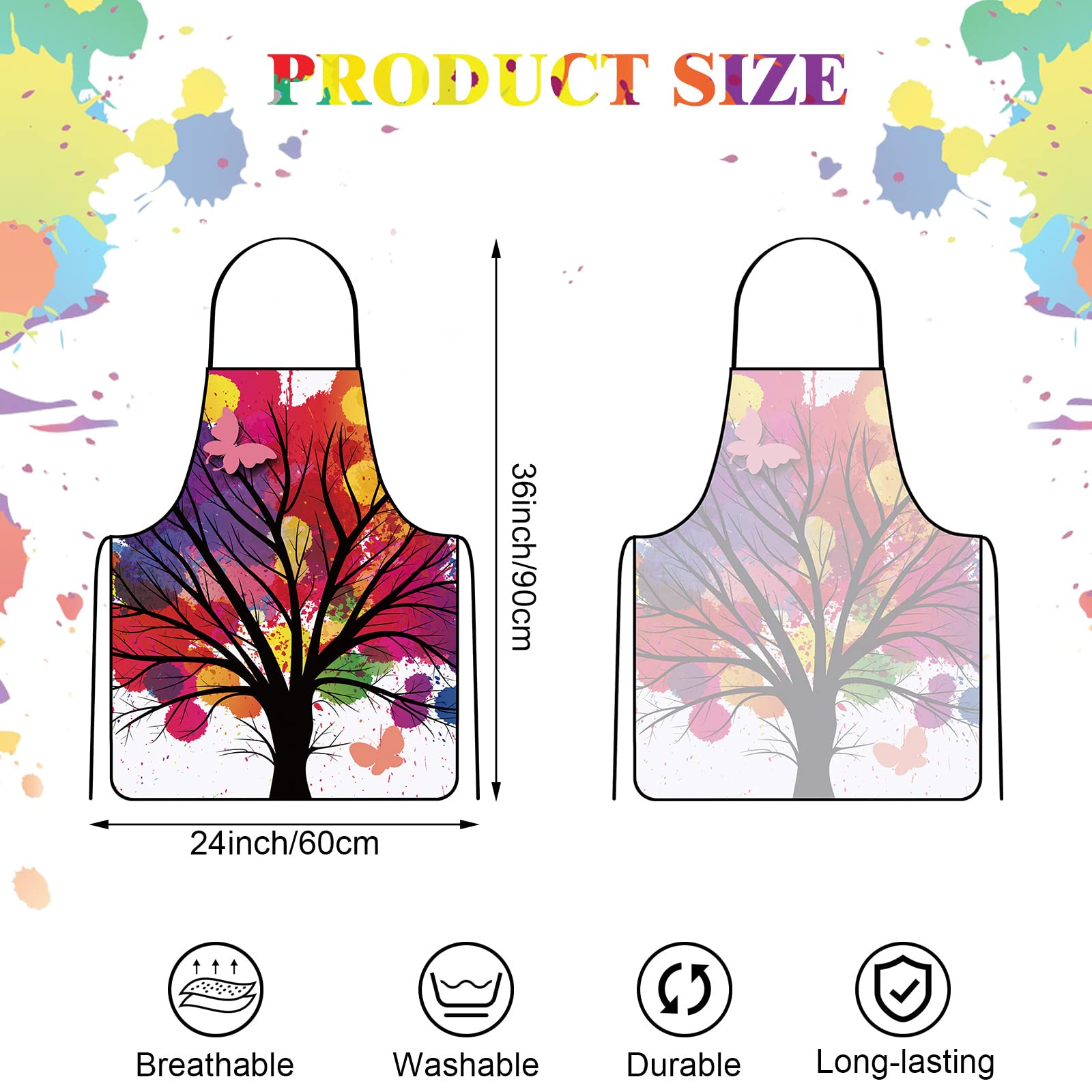 3 Pieces Colorful Artist Painting Apron Paint Splatter Apron Butterfly Tree Art Teacher Gifts Waterproof Painters Apron Adjustable Artist Smock for Men Women Girls Chef Cooking Baking Gardening