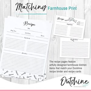 OUTSHINE Premium Recipe Paper for 8.5" x 11" Recipe Binders, Farmhouse Design (50 Sheets) | Full Size Recipe Refill Pages for Binder | Recipe Card Sheets | No-Smear Matte Paper