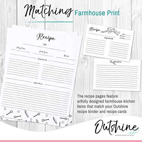 OUTSHINE Premium Recipe Paper for 8.5" x 11" Recipe Binders, Farmhouse Design (50 Sheets) | Full Size Recipe Refill Pages for Binder | Recipe Card Sheets | No-Smear Matte Paper