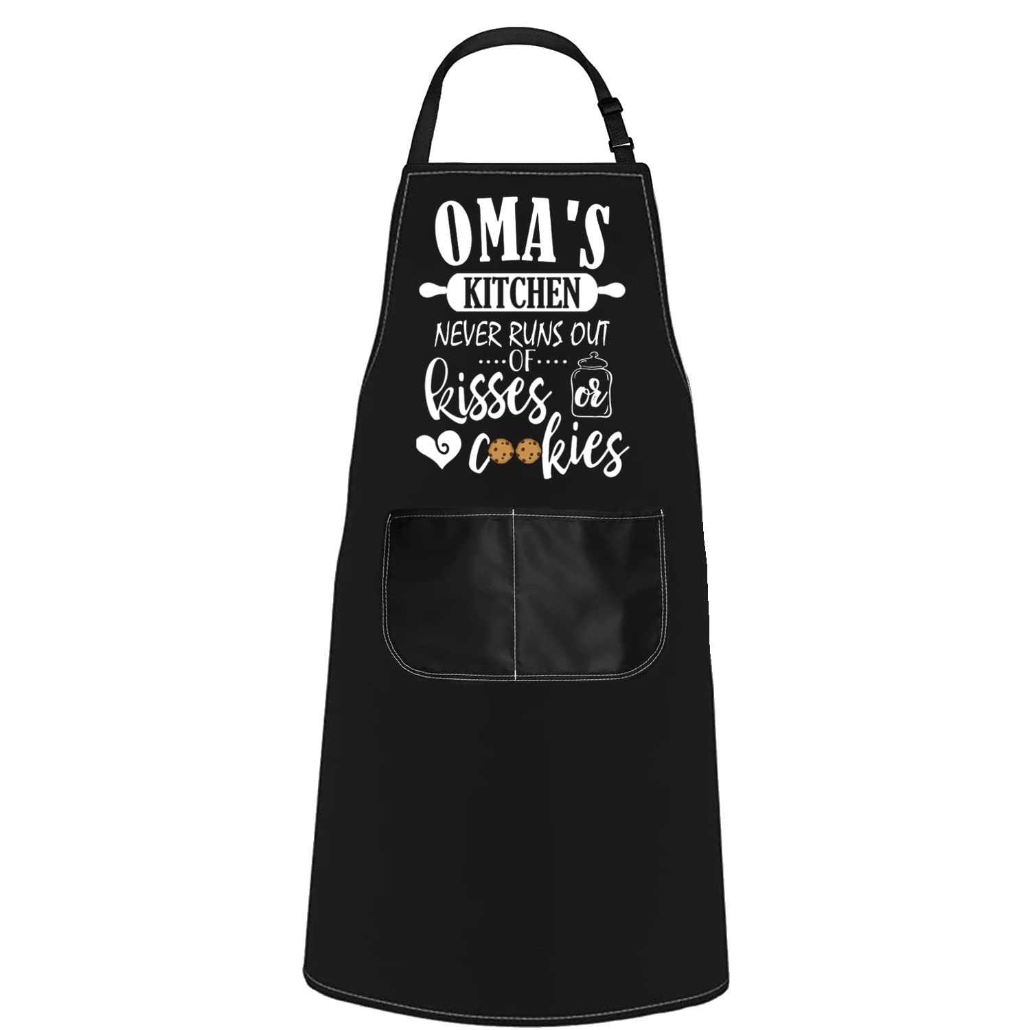 POFULL Oma Gift Apron Birthday Present Oma's Kitchen Never Runs Out Of Kisses and Cookies (Oma's Kitchen Apron)