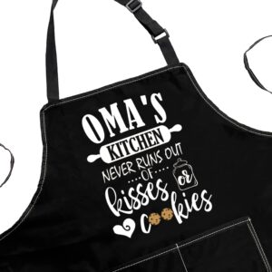 POFULL Oma Gift Apron Birthday Present Oma's Kitchen Never Runs Out Of Kisses and Cookies (Oma's Kitchen Apron)