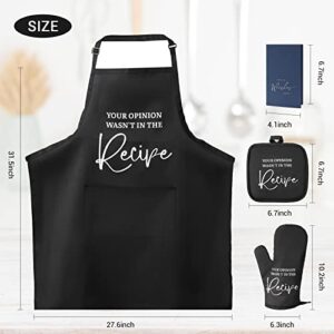 AW BRIDAL Bridal Shower Gifts Birthday Gift Ideas for Mom Sisters Friends Coworker Wife, Recipe Binder Wood Blank Recipe Cook Books Kit with Apron, Cotton Oven Mitt & Pot Holder