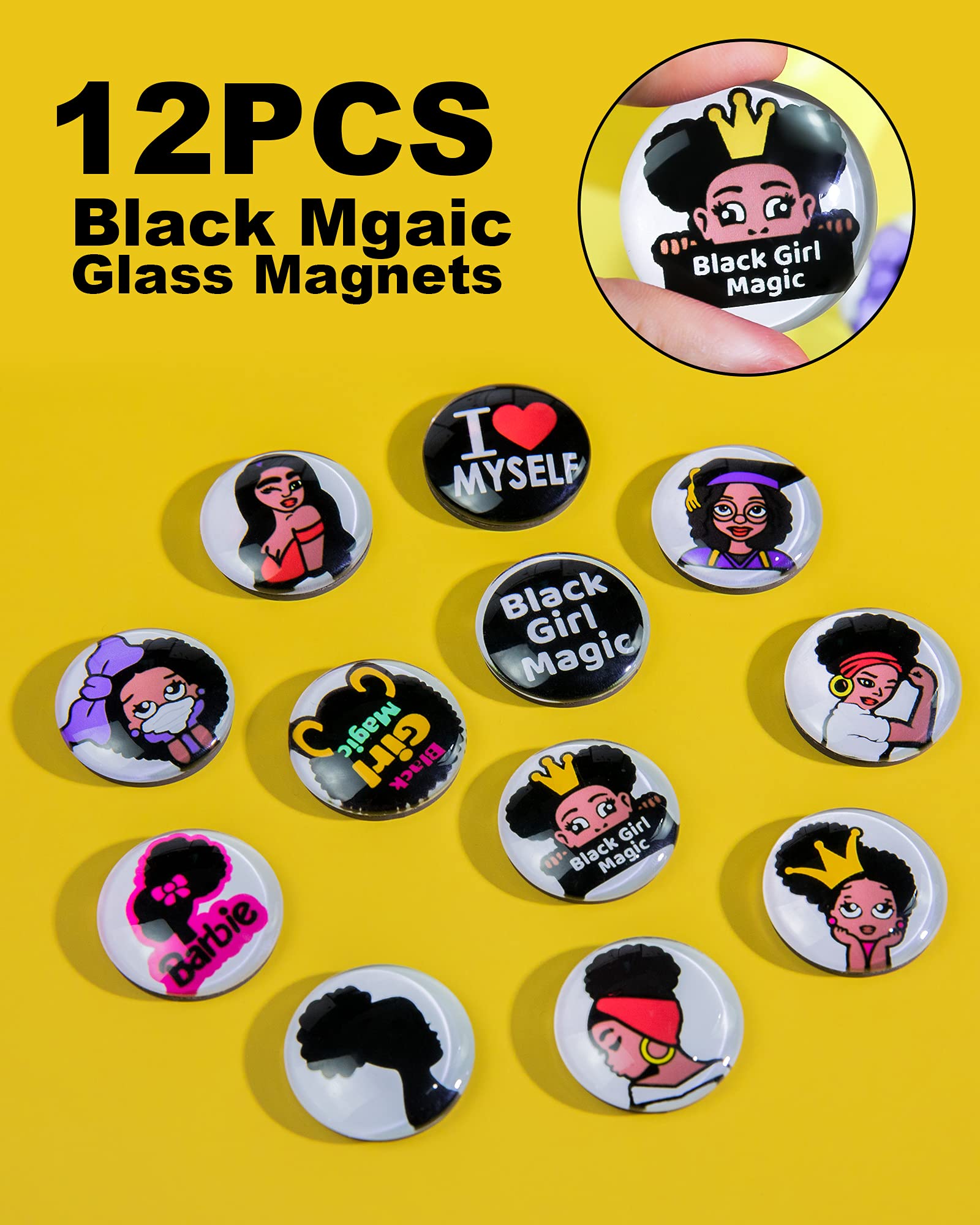 12 Pack Black Girl Magic Refrigerator Magnets-Funny Refrigerator Magnets-Whiteboard Decoration Magnet-Locker Magnets Cute Refrigerator Magnet, Kitchen Classroom and Office