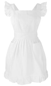 lilments kids retro adjustable ruffle apron kitchen baking maid costume (white)