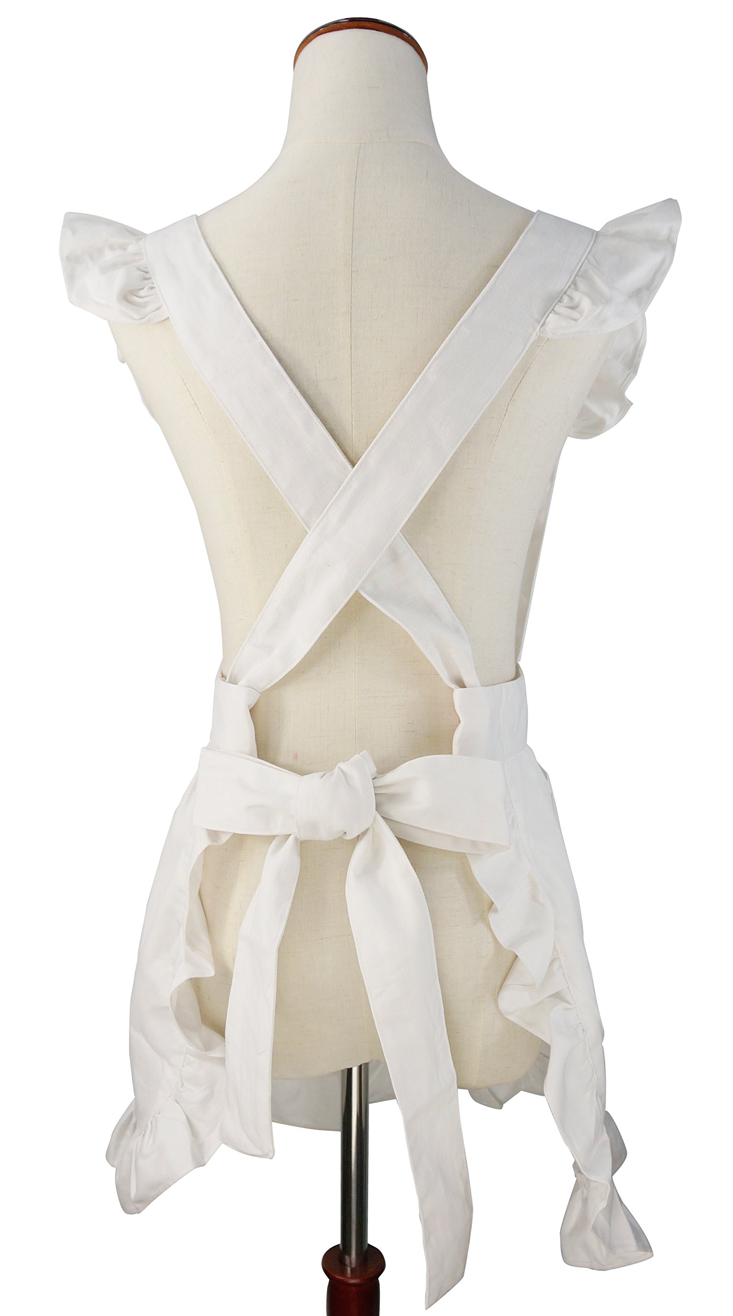 LilMents Kids Retro Adjustable Ruffle Apron Kitchen Baking Maid Costume (White)