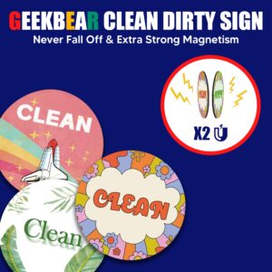 GEEKBEAR Clean Dirty Magnet for Dishwasher (05. Happy Flower) - Double Sided and Reversible Clean Dirty Sign Indicator - Flip Dishwasher Magnet with Bonus Adhesive Metal Plate - Kitchen Decor