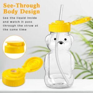 32 Pack Honey Bear Bottle with Straws Empty Plastic Cup Honey Jar Containers Bear Shaped Squeeze Bottle Storing and Dispensing Yellow Flip Top Lid Assistive Drink Cups Honey Bottles Jar (6oz)