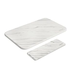 dish drying mats for kitchen counter, diatomaceous earth mat, 12”x8” & 9”x3” small size hard white water-absorbent heat-resistant non-slip diatomite mat, draining mat for drying rack (marble)