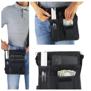 e-Holster Server Apron (Large) with 5 Pockets | Black Waist Apron with Removable Adjustable Shoulder Strap and Waist Strap for Men, Woman, Waiter, Waitress, and Chef