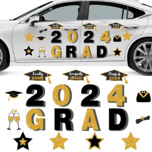 ferraycle 19 pieces graduation car magnets set 2024 graduation car decorations magnetic refrigerator magnet graduation party decoration waterproof stickers for door garage fridge (black and gold)