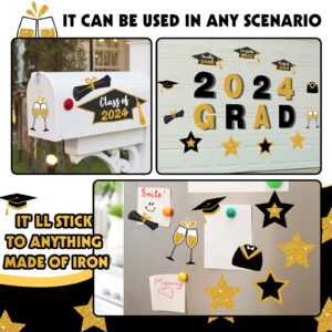 Ferraycle 19 Pieces Graduation Car Magnets Set 2024 Graduation Car Decorations Magnetic Refrigerator Magnet Graduation Party Decoration Waterproof Stickers for Door Garage Fridge (Black and Gold)