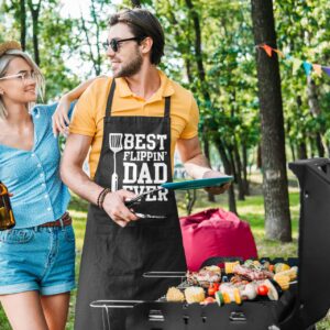 VAGAVY - Best Flippin Dad Ever Dad Apron with Pockets - Bottle Opener and Gift Box Included - Birthday, Father’s Day Grilling Gifts for Papa, Husband - Black Barbeque Apron for Daddy Men