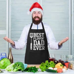 VAGAVY - Best Flippin Dad Ever Dad Apron with Pockets - Bottle Opener and Gift Box Included - Birthday, Father’s Day Grilling Gifts for Papa, Husband - Black Barbeque Apron for Daddy Men