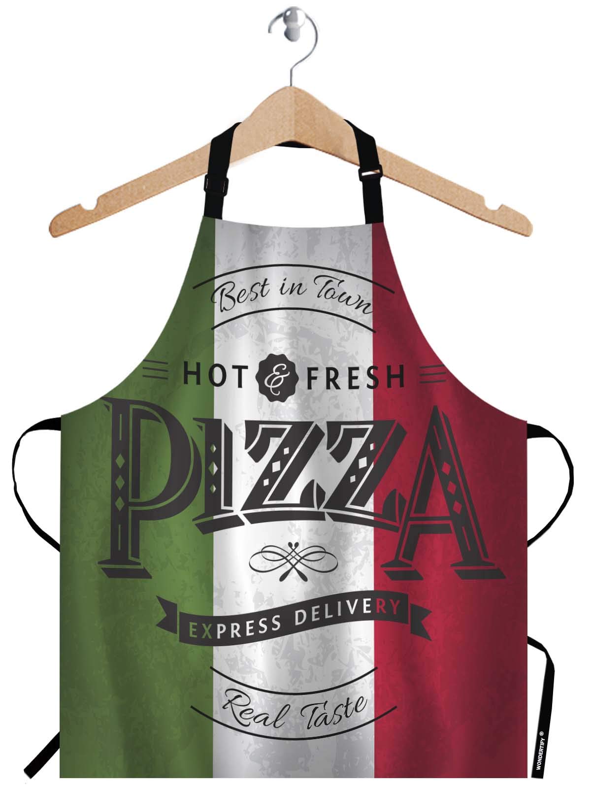 WONDERTIFY Pizza Apron,Best in Town Pizzeria Retro Poster on Grunge Backgrounds Green White Red Bib Apron with Adjustable Neck for Men Women,Suitable for Kitchen Cooking Chef Grill Bistro BBQ Apron