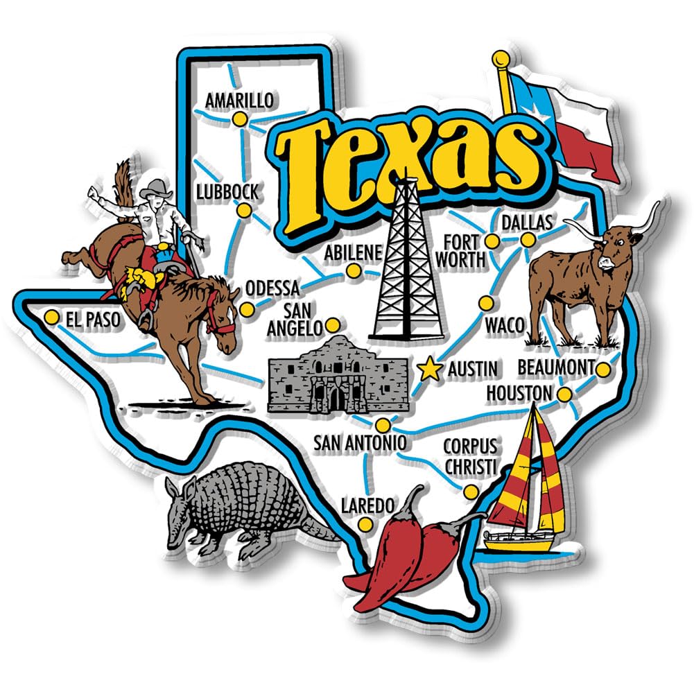 Texas Jumbo State Magnet by Classic Magnets, 4" x 3.7", Collectible Souvenirs Made in The USA