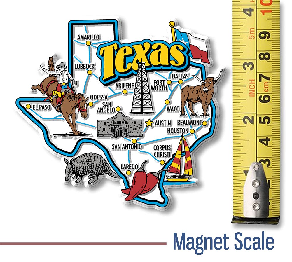 Texas Jumbo State Magnet by Classic Magnets, 4" x 3.7", Collectible Souvenirs Made in The USA