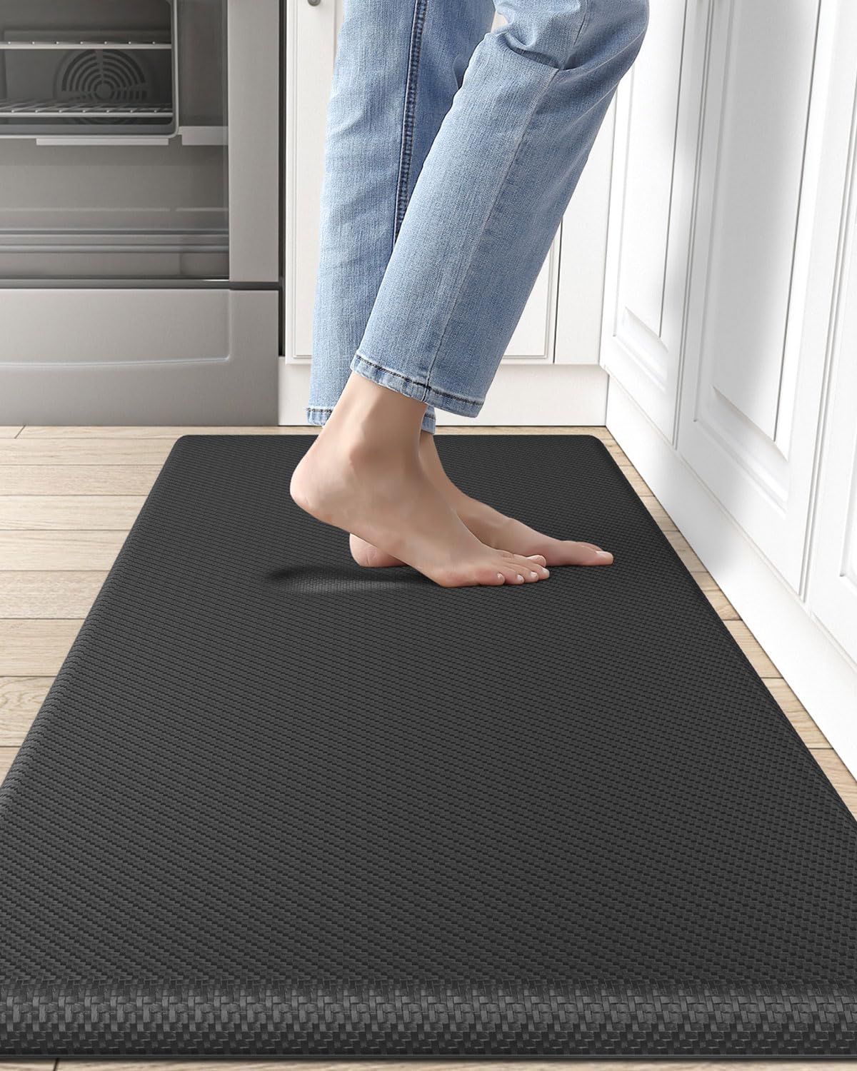 DEXI Anti Fatigue Kitchen Mat, 3/4 Inch Thick, Stain Resistant, Padded Cushioned Floor Comfort Mat for Home, Garage and Office Standing Desk, 70"x20", Black