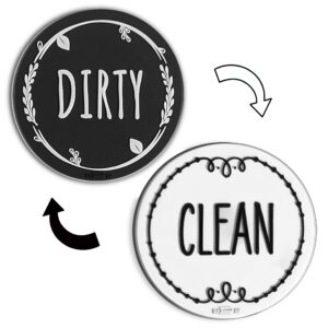 circle black & white silicone dishwasher magnet clean dirty sign, double sided dirty clean dishwasher magnet indicator, strong non-scratching magnet, kitchen safe, waterproof, and decorative design