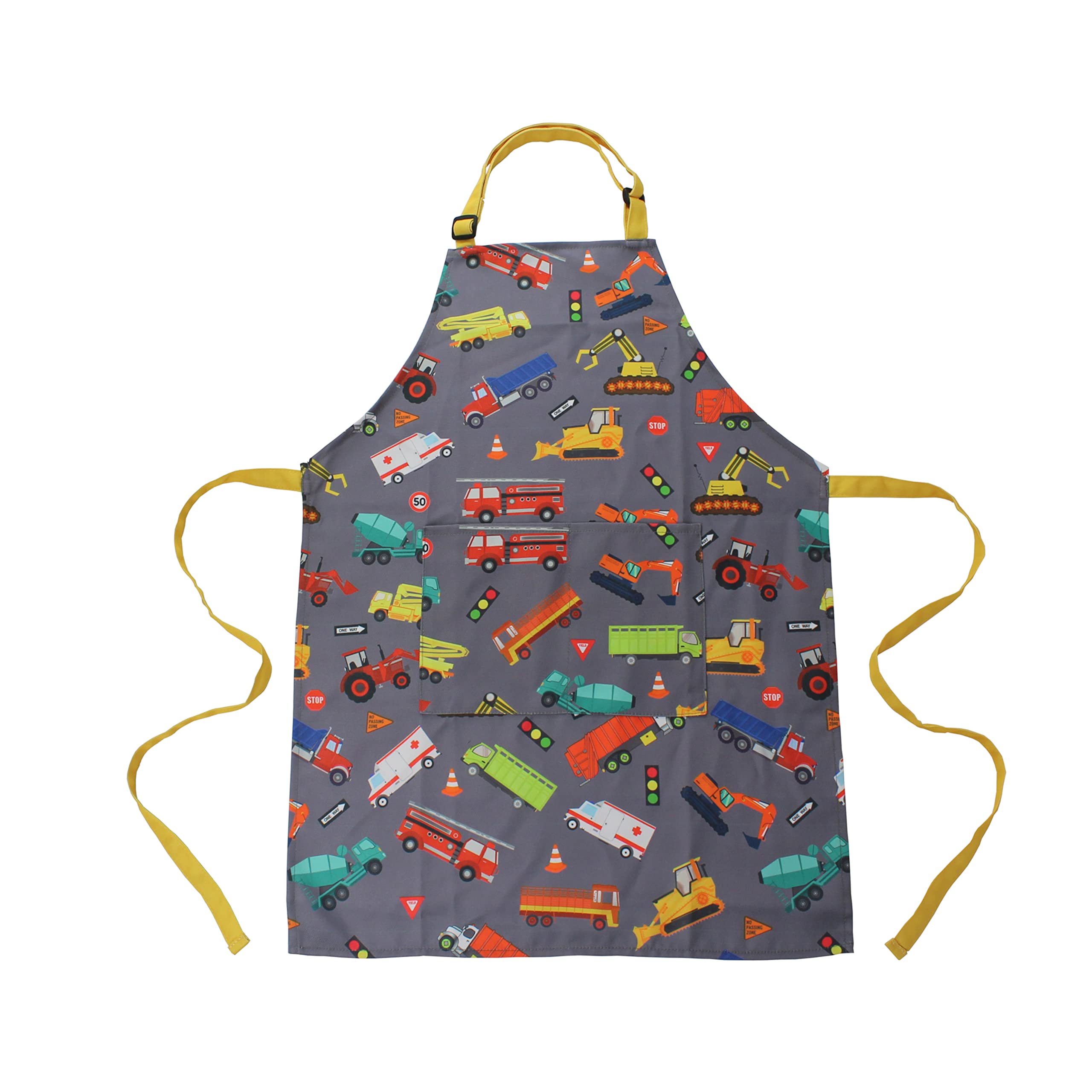 DASHN PRODUCTS Kids Apron - Truck - Dual Pockets - chef kitchen cooking garden artist painting cleaning baking pottery gift boys girls