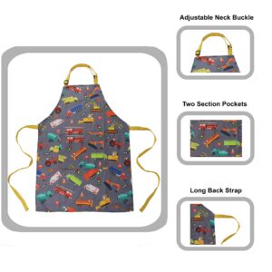 DASHN PRODUCTS Kids Apron - Truck - Dual Pockets - chef kitchen cooking garden artist painting cleaning baking pottery gift boys girls