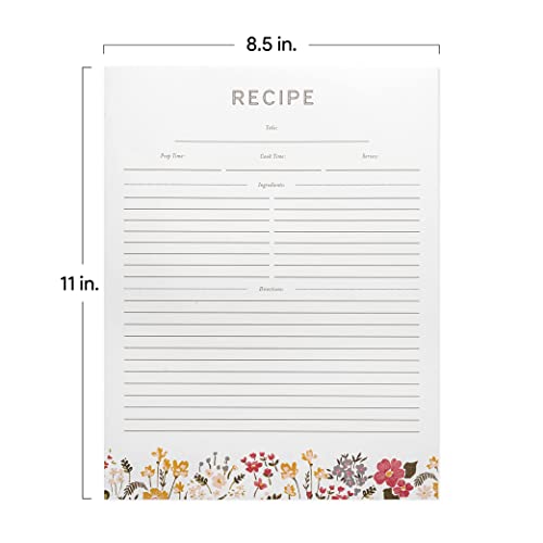 Jot & Mark Recipe Card Paper Full Page 8.5x11 with Crystal Clear Page Protectors for 3 Ring Binder, 30 Count (Midnight Floral)