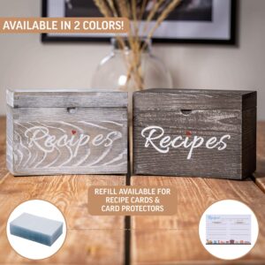 KitchenMania Wood Recipe Box with Cards,Wood Dividers 4x6 Vintage Style Set,100 Double Sided Recipe Cards,100 Recipe Card Protectors, Gift for Grandma Mom Women Wedding Bridal Shower Rustic Black