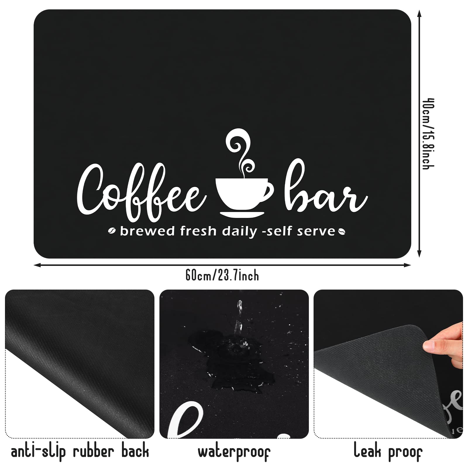 Queekay Coffee bar mat 24" x 16" Coffee mat for countertop Coffee placemats Coffee bar Accessories Coffee Pot mat Hide Stain Rubber Backed Absorbent Dish Drying Mat (Stylish Pattern)