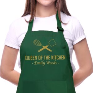 Custom Apron for Women and Mom, Cooking Apron with Custom Name, Women Kitchen Gifts for Mother and Grandma, Birthday, Thanksgiving, Mothers Day from Husban Daughter Son Sister, Personalized Mom Gifts