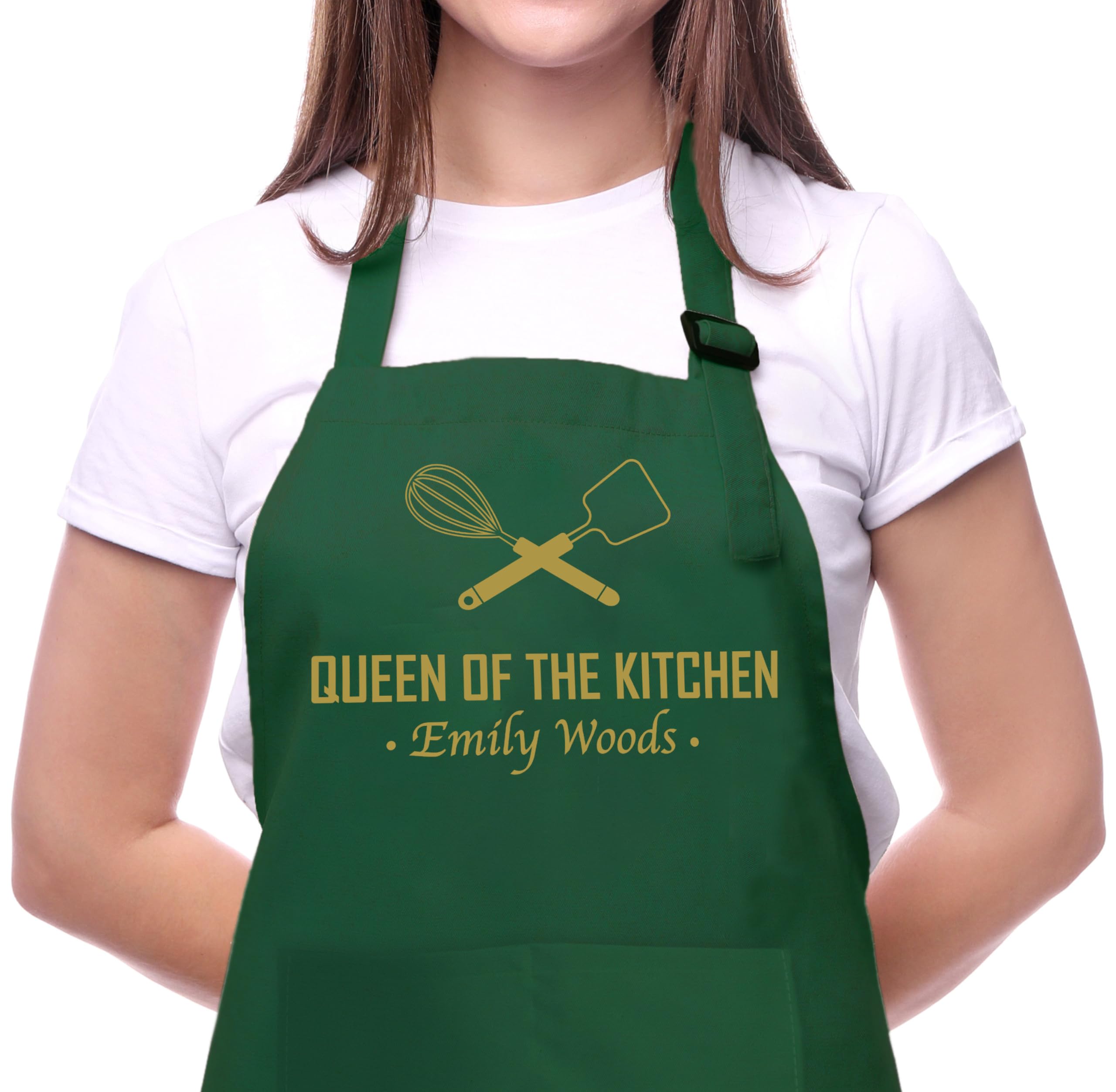 Custom Apron for Women and Mom, Cooking Apron with Custom Name, Women Kitchen Gifts for Mother and Grandma, Birthday, Thanksgiving, Mothers Day from Husban Daughter Son Sister, Personalized Mom Gifts