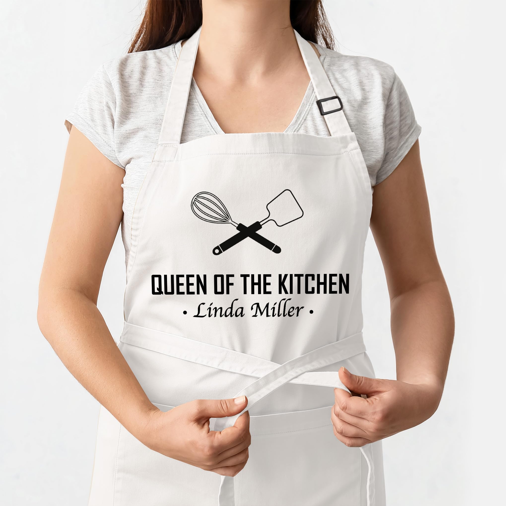 Custom Apron for Women and Mom, Cooking Apron with Custom Name, Women Kitchen Gifts for Mother and Grandma, Birthday, Thanksgiving, Mothers Day from Husban Daughter Son Sister, Personalized Mom Gifts