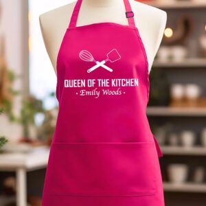 Custom Apron for Women and Mom, Cooking Apron with Custom Name, Women Kitchen Gifts for Mother and Grandma, Birthday, Thanksgiving, Mothers Day from Husban Daughter Son Sister, Personalized Mom Gifts