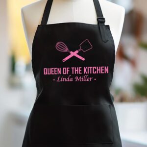 Custom Apron for Women and Mom, Cooking Apron with Custom Name, Women Kitchen Gifts for Mother and Grandma, Birthday, Thanksgiving, Mothers Day from Husban Daughter Son Sister, Personalized Mom Gifts