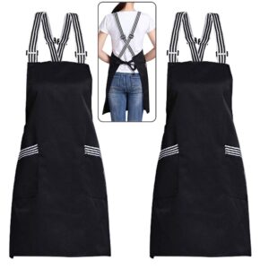 amytalk 2pack crossback apron for women men chef comfortable adjustable apron waterdrop resistant with large pockets for cooking bbq drawing(black)