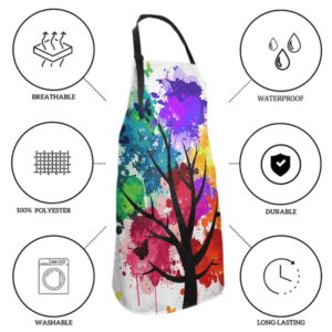 Artist Painting Apron with 2 Pockets Painters Waterproof Colorful Tree Art Aprons Gifts for Artists Women Men Adults Rainbow Butterfly Kitchen Bibs Smocks for Home Garden