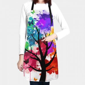 Artist Painting Apron with 2 Pockets Painters Waterproof Colorful Tree Art Aprons Gifts for Artists Women Men Adults Rainbow Butterfly Kitchen Bibs Smocks for Home Garden