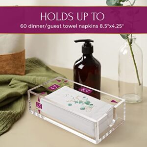 Acrylic Napkin Holder for Bathroom - With Rounded Corners and Hygienic Non-Slip Pads, Clear, Durable Bathroom Napkin Holder Tray, made Deeper to reduce refills 8.9 x 4.5 x 2.5” Inside