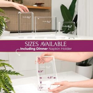 Acrylic Napkin Holder for Bathroom - With Rounded Corners and Hygienic Non-Slip Pads, Clear, Durable Bathroom Napkin Holder Tray, made Deeper to reduce refills 8.9 x 4.5 x 2.5” Inside